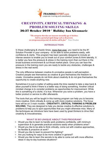 Creativity Critical Thinking And Problem Solving Skills