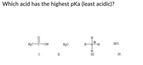Solved Which Acid Has The Highest Pka Least Acidic