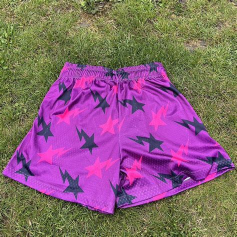 Bape Mens Pink And Purple Shorts Depop