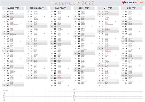 Kalender 2027 Zum Ausdrucken Pdf Feitagen Ferien