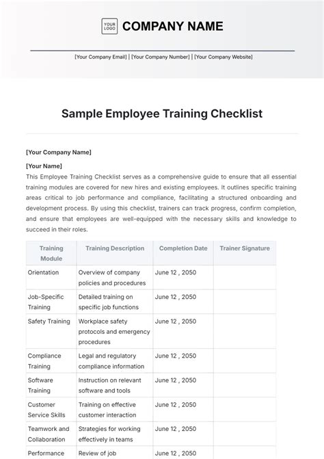 Free Training Checklist Templates Editable And Printable