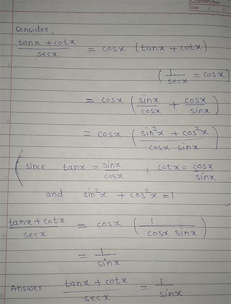 [solved] Simplify The Trigonometric Expression Below By Writing The Simplified Form In Terms Of