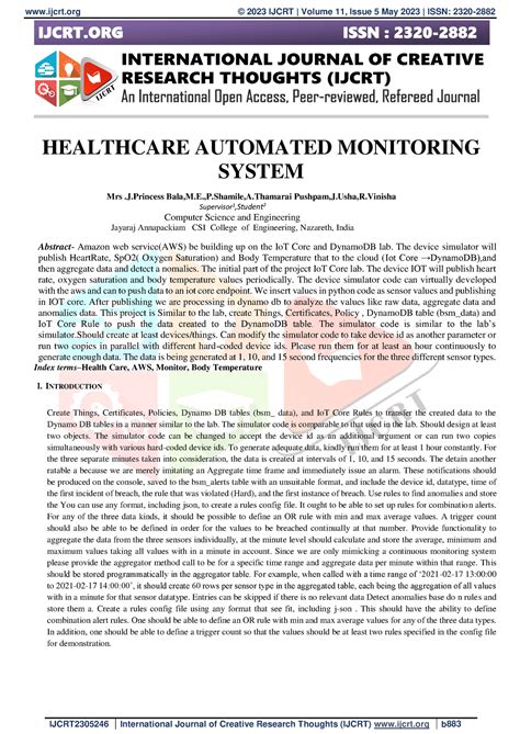 Healthcare Automated Monitoring System Healthcare Automated Monitoring System Mrs J Bala M P