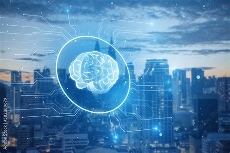 Glowing Circuit Brain Hologram On Blurry City Wallpaper Neural Network Iq Testing Artificial