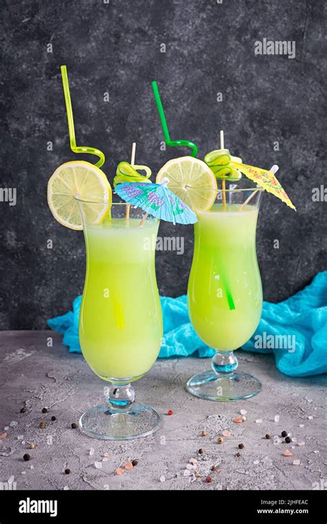 Glass Of Fresh Cucumber Juice Cocktail With Cucumber Ice And Lemon