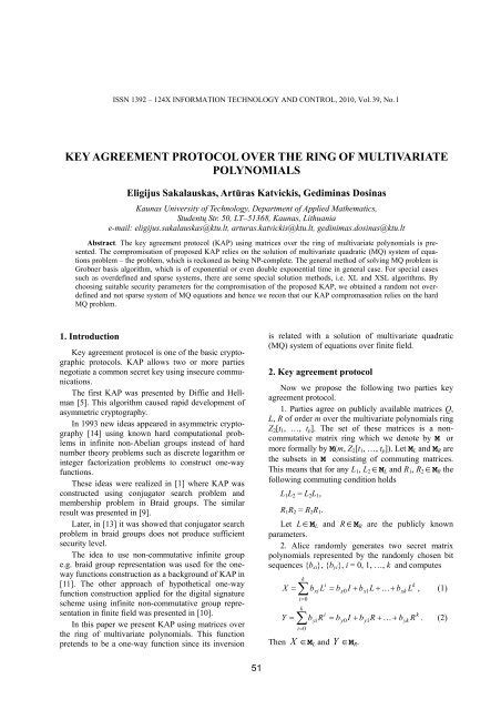 Key Agreement Protocol Over The Ring Of