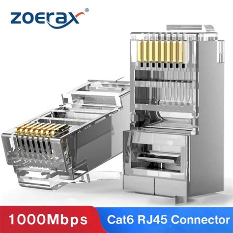 Zoerax Cat6 Rj45 Connector 8p8c Modular Ethernet Cable Head Plug Gold Plated Cat 6 Crimp Network