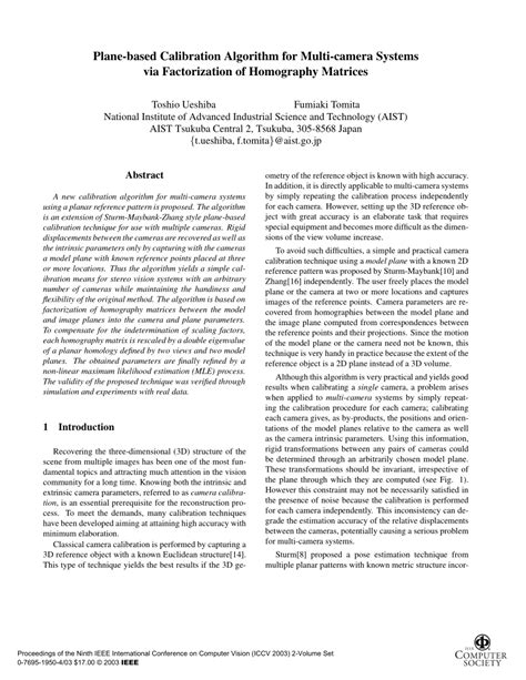 Pdf Plane Based Calibration Algorithm For Multi Camera Systems Via Factorization Of Homography
