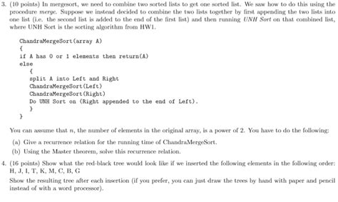 3 10 Points In Mergesort We Need To Combine Two