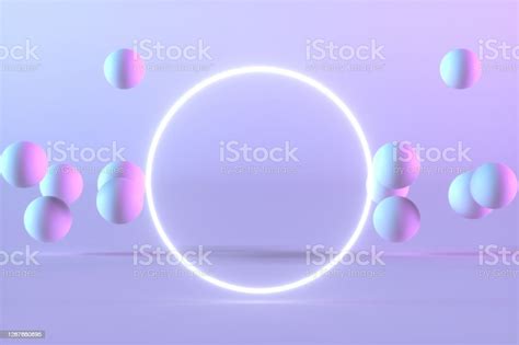 색상 그라데이션 배경에 빈 네온 프레임이 있는 비행 구체 배경 주제에 대한 스톡 사진 및 기타 이미지 배경 주제 3차원 형태 네온 Istock