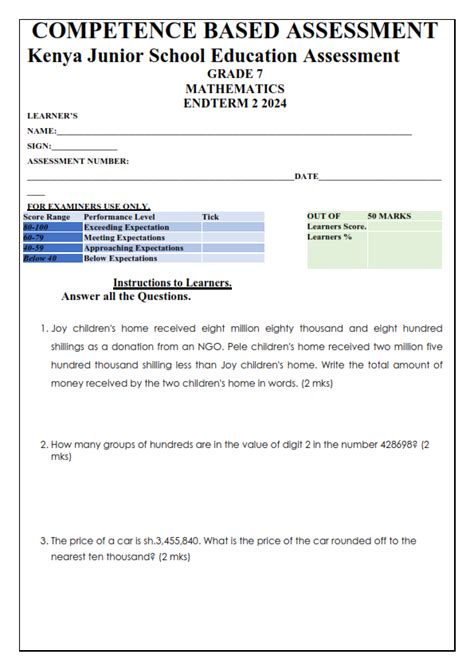 2024 Grade 7 Mathematics End Term 2 Exams With Marking Scheme Elimu Cloud Notes Exams