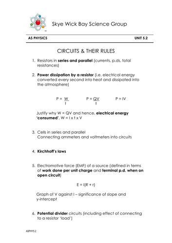 As Physics Circuits And Their Rules Teaching Resources