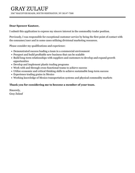 Commodity Trader Cover Letter Velvet Jobs