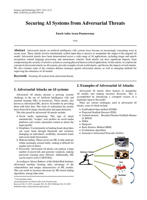 Pdf Securing Ai Systems From Adversarial Threats