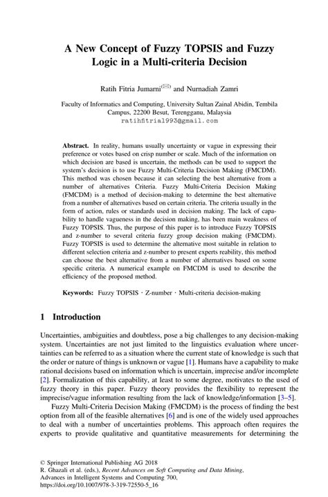 Pdf A New Concept Of Fuzzy Topsis And Fuzzy Logic In A Multi Criteria Decision