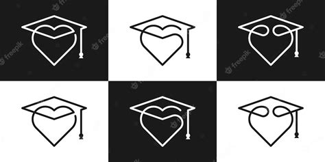 디자인 졸업 모자와 사랑 로고 라인 아이콘 벡터 일러스트 레이 션 프리미엄 벡터