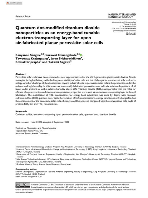 Pdf Quantum Dot Modified Titanium Dioxide Nanoparticles As An Energy Band Tunable Electron