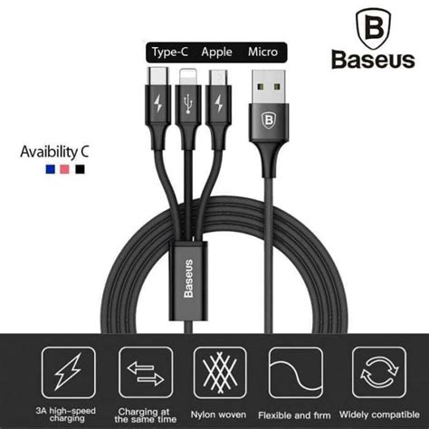 Jual Baseus Rapid Series 3in1 Cable Micro Usb Lightning Type C