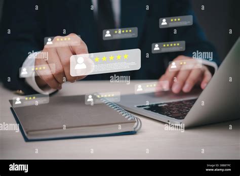 Digital Customer Satisfaction Ratings Business Person Analyzing Client Reviews Online Feedback