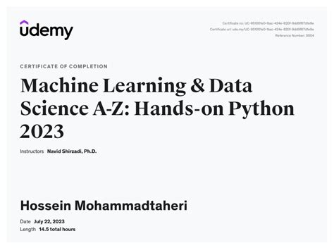 Hossein Mohammadtaheri On Linkedin Udemy Course Completion Certificate