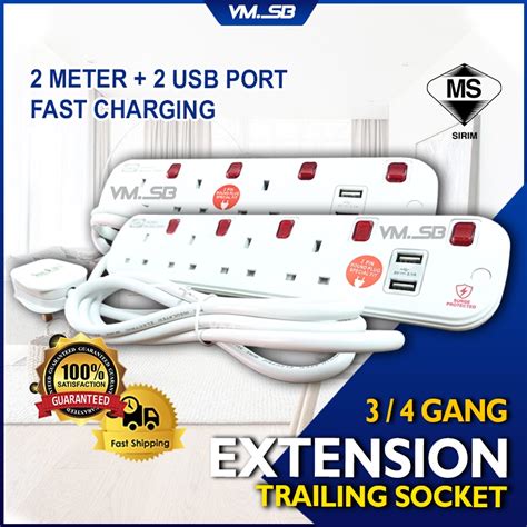 Lemax Surge Protection Extension Socket Trailing Plug Adapter With USB SIRIM Certified Gang