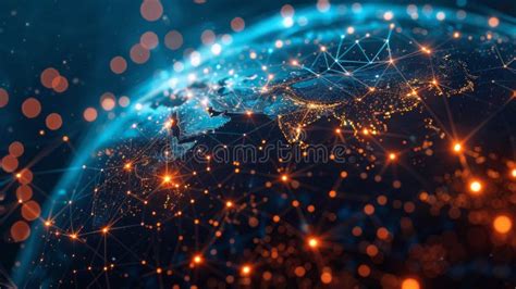 Digital Earth At Night With Illuminated Cities And Intricate Data Networks Global Connectivity