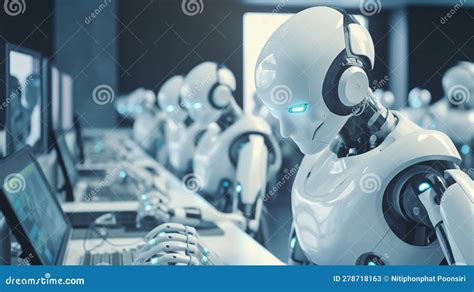 Blured Background Machine Ai Bot Working In The Office For Industrial Revolution And Automation
