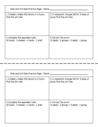 Rate And Unit Rate Practice Page By The Adira Teacher TPT