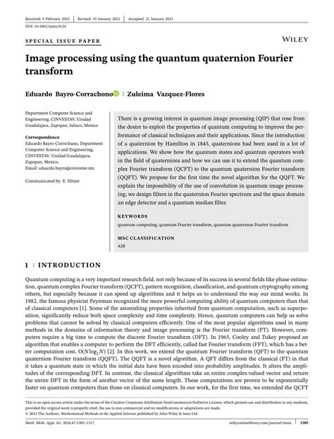 Pdf Image Processing Using The Quantum Quaternion Fourier Transform