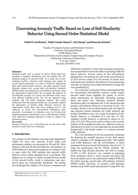 Pdf Uncovering Anomaly Traffic Based On Loss Of Self Similarity Behavior Using Second Order