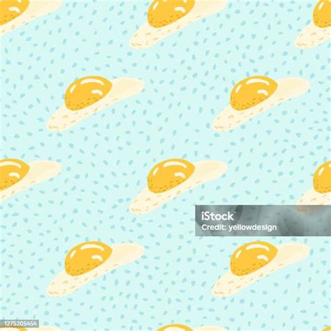 심플한 오믈렛 실루엣의 모닝 푸드 원활한 패턴 밝은 파란색 점선 배경 평평한 건강한 브뤼헤 장식 달걀에 대한 스톡 벡터 아트 및 기타 이미지 Istock