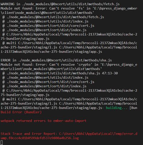 Build Error Bundler Webpack Returned Errors To Ember Auto Import
