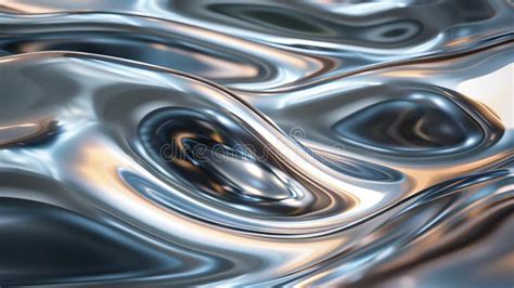 Flowing Chrome Waves With Reflective Surface Abstract Art And Digital