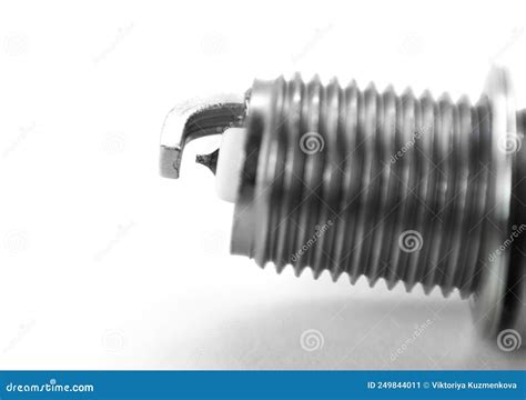 The Electrode On The New Iridium Spark Plug Close Up Isolated On A White Background Stock
