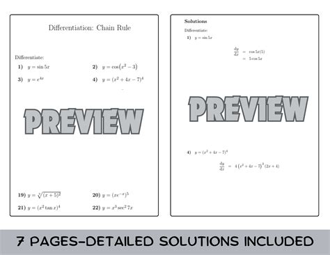 Differentiation Chain Rule Worksheet With Solutions Teaching Resources