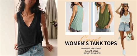 Moshu Tank Tops For Women Flowy Deep V Neck Women Shirts Loose Fit