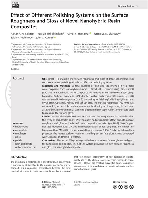 Pdf Effect Of Different Polishing Systems On The Surface Roughness And Gloss Of Novel