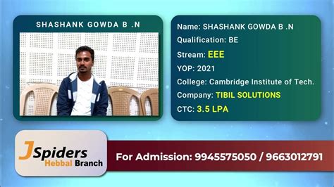 Successfully Placed From Jspiders Hebbal Shashank Gowda B N Youtube