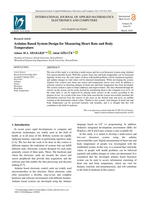 Pdf Arduino Based System Design For Measuring Heart Rate And Body Temperature