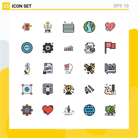 Editable Vector Line Pack Of 25 Simple Filled Line Flat Colors Of Love Nature Share Globe Towel