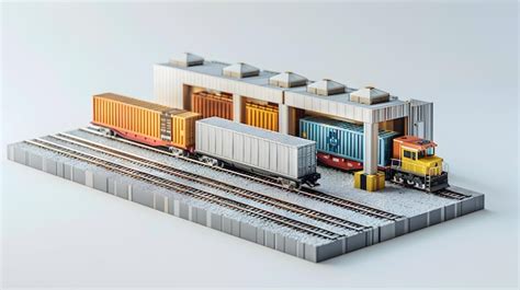 3d Flat Icon Of Freight Yard And Cost Efficiency Table In Double Exposure Logistics Efficiency