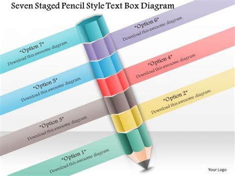 Business Diagram Seven Staged Pencil Style Text Box Diagram Presentation Template