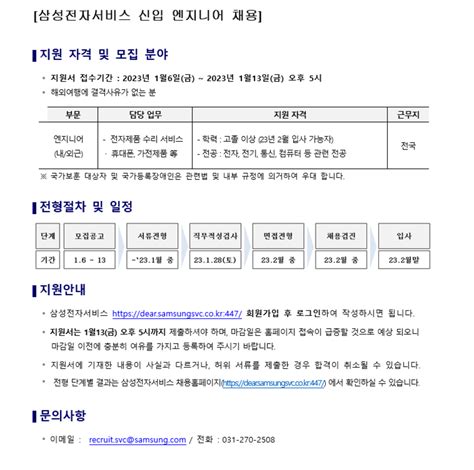 [삼성전자서비스] 2023년 1차 신입 엔지니어 채용 공모전 대외활동 링커리어