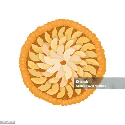 잘라 진된 사과 평면도와 갓 구운된 파이 맛 있는 과일 케이크입니다 요리 테마입니다 평면 벡터 일러스트 레이 션 애플 파이에 대한 스톡 벡터 아트 및 기타 이미지 Istock