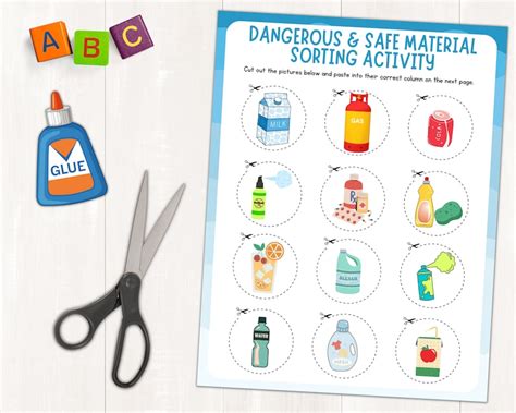 Dangerous And Safe Material Sorting Activity Cut And Paste Safe And Unsafe Material Sort