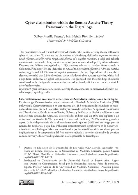 Pdf Cyber Victimization Within The Routine Activity Theory Framework In The Digital Age