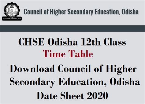 Chse Odisha 12th Class Time Table 2020 Download Council Of Higher