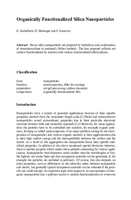Pdf Organically Functionalized Silica Nanoparticles