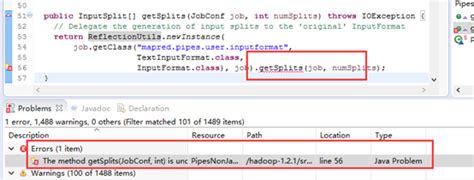 011 用eclipse打开hadoop1 2 1源码出现the method getsplits jobconf int is