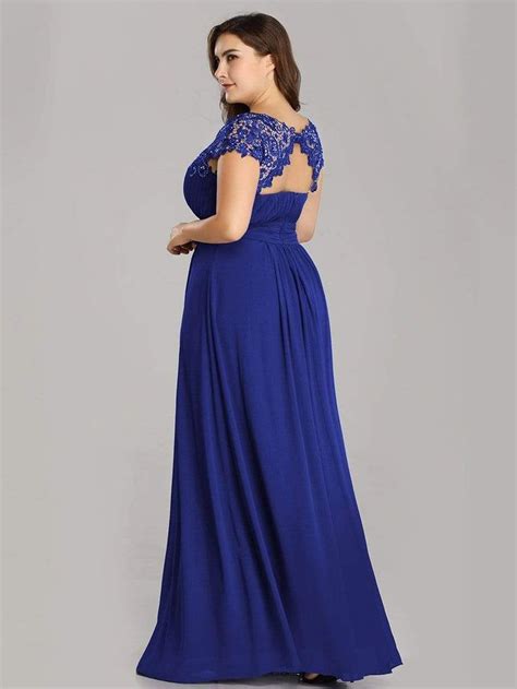 Plus Size Maxi Long Formal Lace Cap Sleeve Evening Dress Cap Sleeve